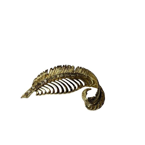Jewelry | Vintagejeweled Curled Feather Pin Brooch Gold White ...